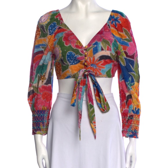 FARM Rio | Tops | Farm Rio Floral Print Plunge Neckline Crop Top W Tags ...
